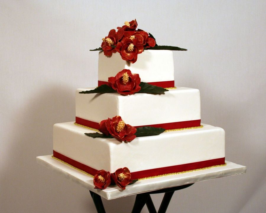 Maroon Magnolia Cake - CakeCentral.com