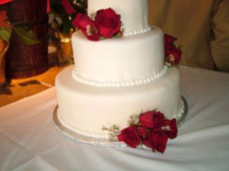 White Fondant With Red Roses - CakeCentral.com