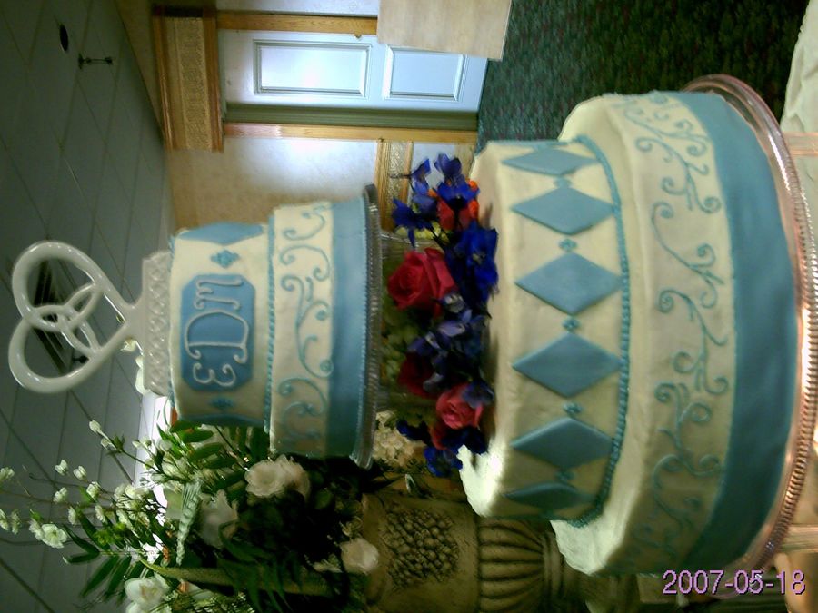 Blue Diamonds And Scrolls - CakeCentral.com