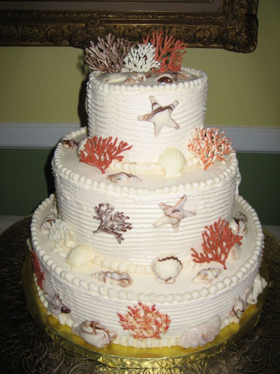 Coral Sea Shell Wedding Cake - CakeCentral.com