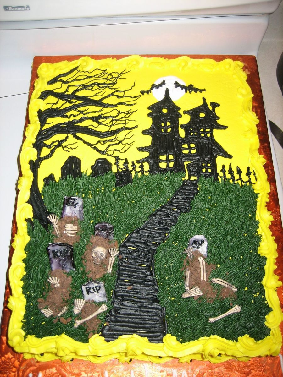 Creepy Graveyard Haunted House Cake - CakeCentral.com