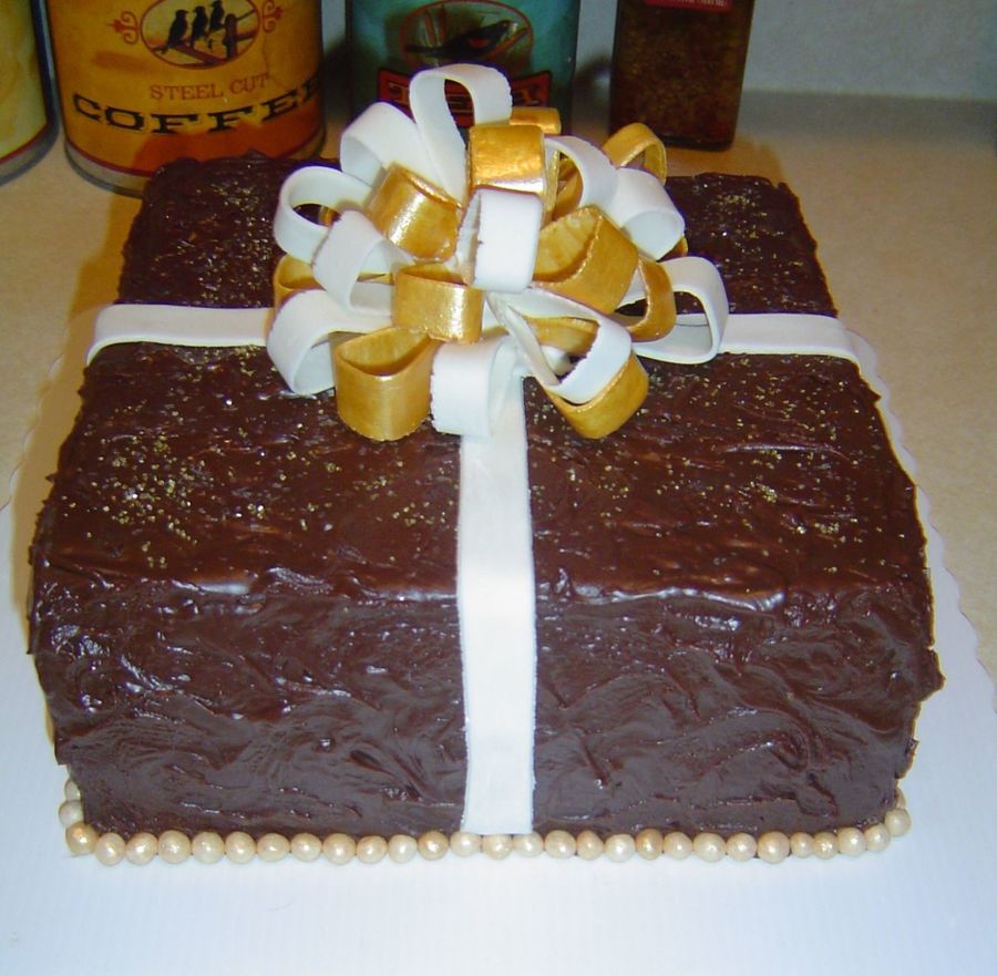 Gold Chocolate Present Cake - CakeCentral.com