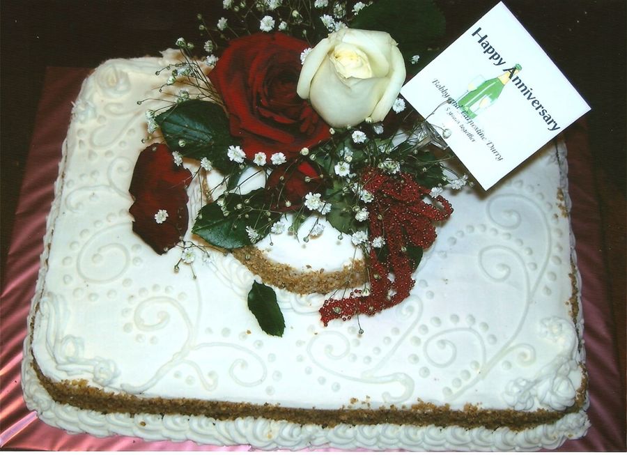 Sheet Cake With Small Round Anniv Cake - CakeCentral.com