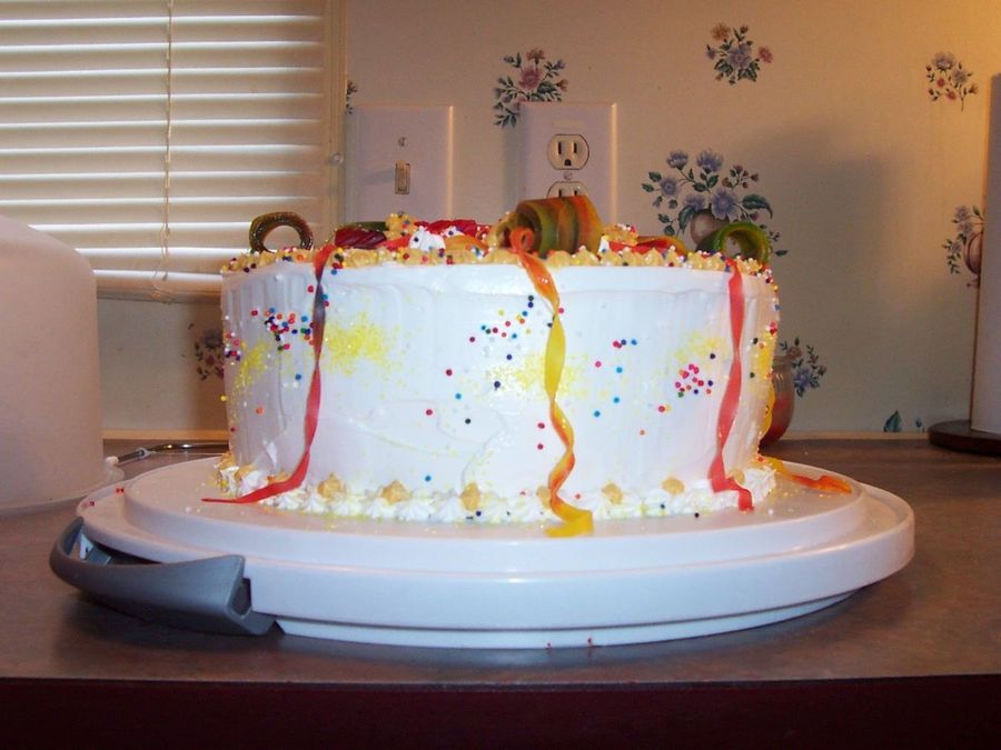 White Birthday Cake Side View - CakeCentral.com