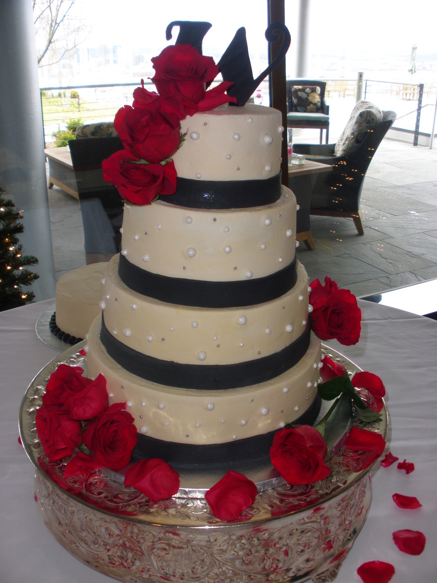 Black Ribbon Wedding Cake - CakeCentral.com