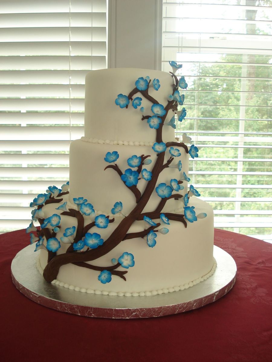 Blue Cherry Blossom Wedding Cake - CakeCentral.com