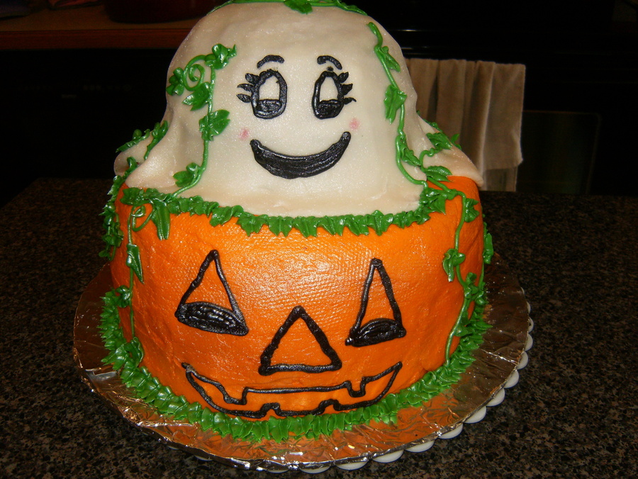 Ghost On A Pumpkin - CakeCentral.com