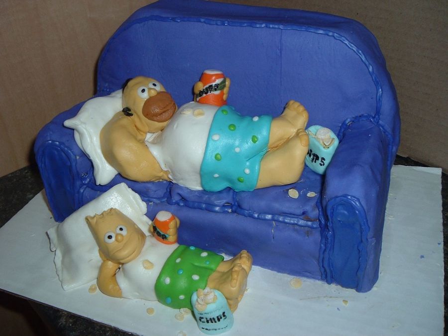 Homer And Bart Eating On The Couch - CakeCentral.com