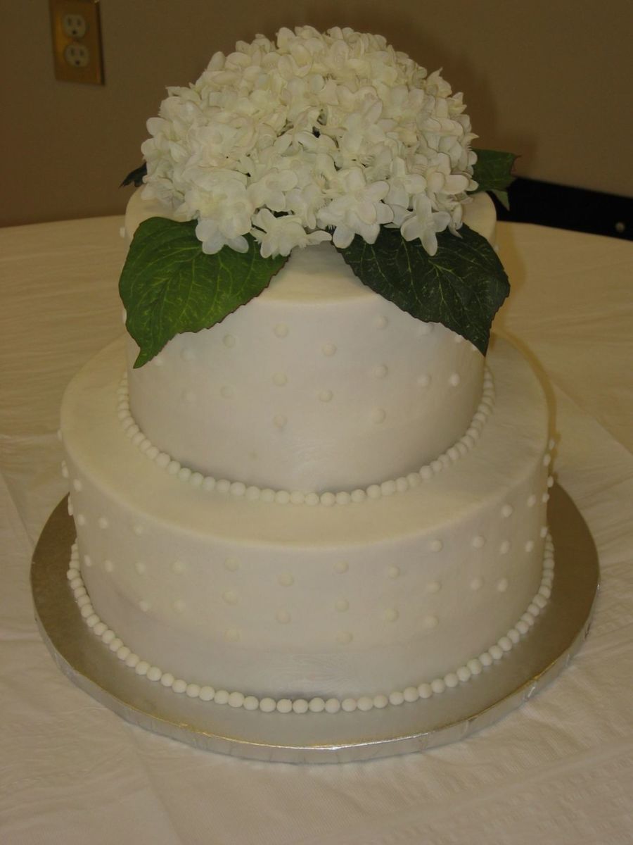 2 Tier Stacked White Wedding Cake - CakeCentral.com
