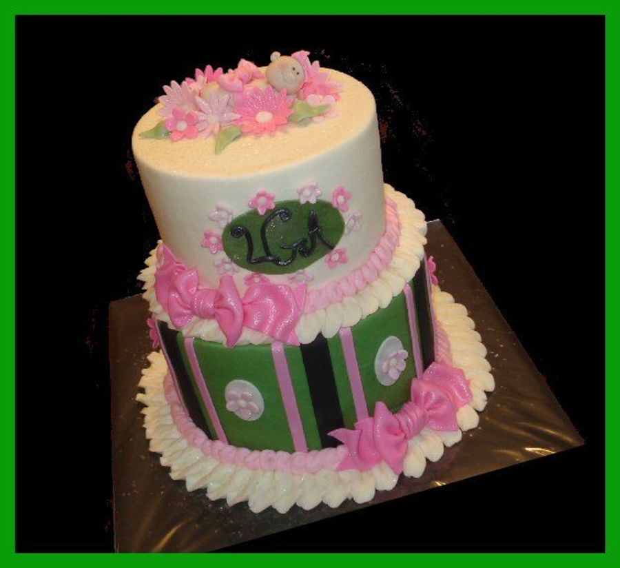 Monogrammed Baby Shower In Pink & Green - CakeCentral.com