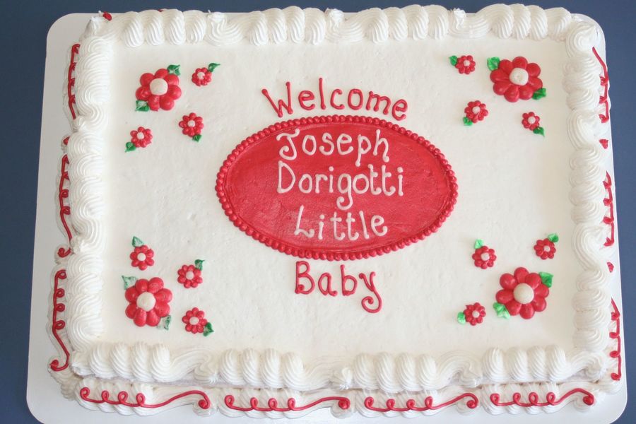 Red Daisy Baby Shower Cake - CakeCentral.com