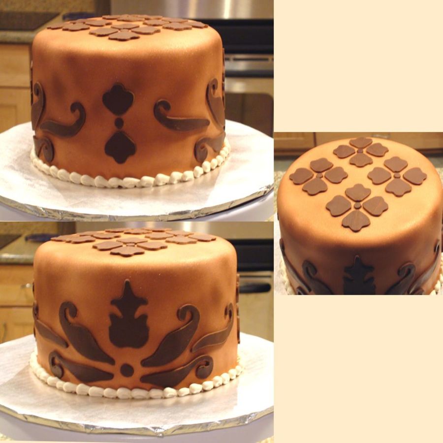 Chocolate Brown And Copper Stencil Top Tier - CakeCentral.com