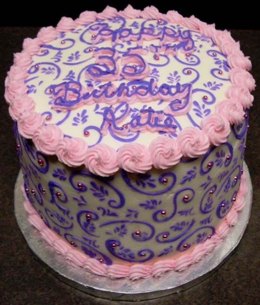Purple And Pink 35Th Birthday Stencil Cake - CakeCentral.com