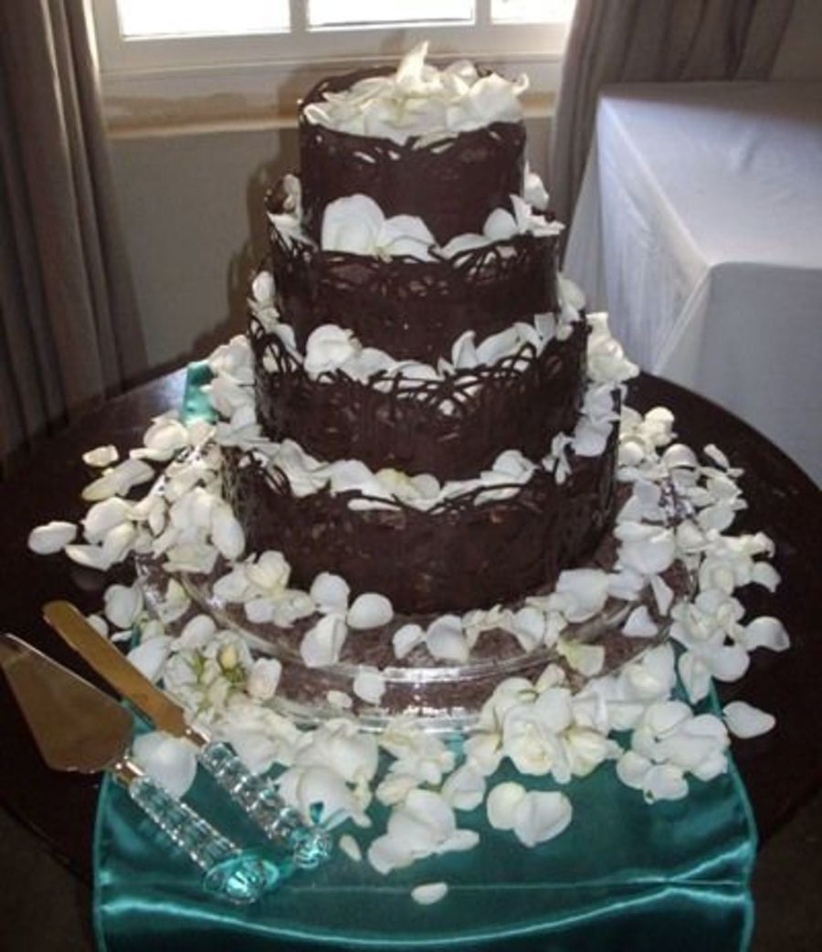 Wedding Cake With Chocolate Lace Collars - CakeCentral.com