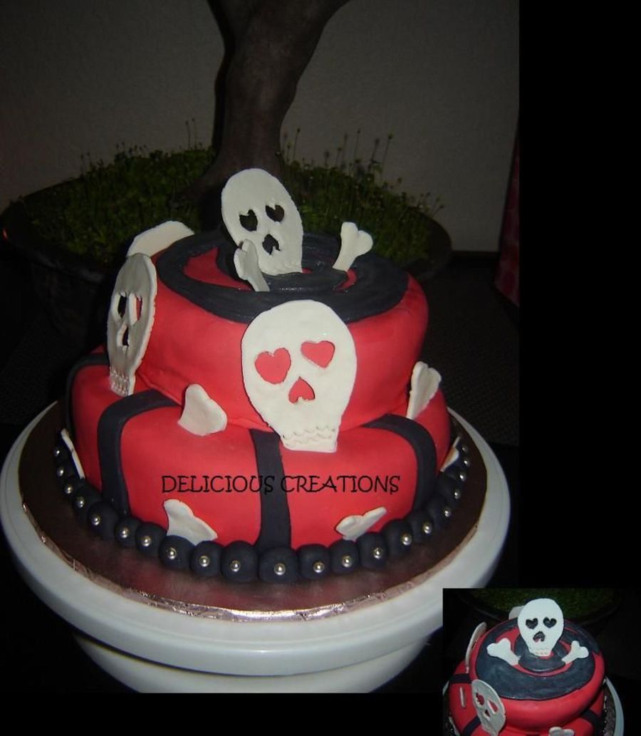 2 - Tier Goth Skeleton Fondant Cake - CakeCentral.com