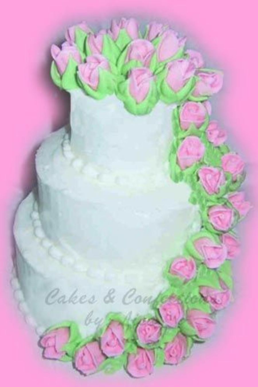 Pink Roses Cascading 3 Tiers - CakeCentral.com