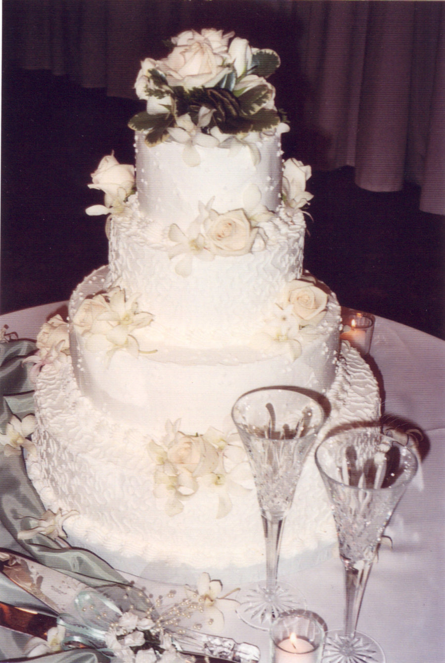Round Wedding Cake With Scroll And Floral Details - CakeCentral.com