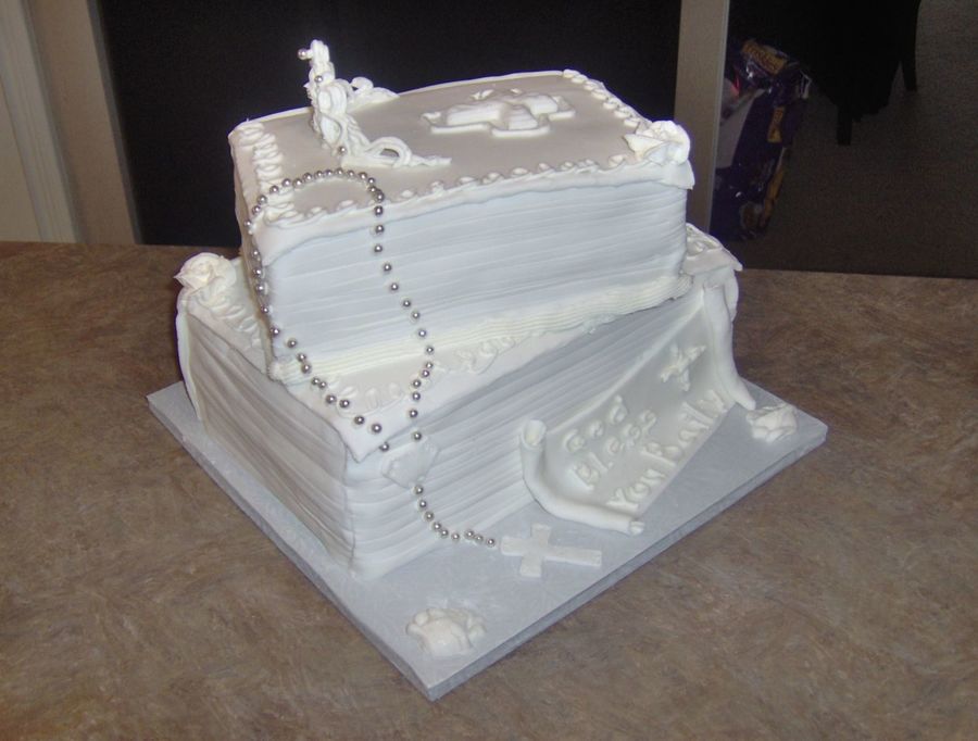 All White First Communion Cake - CakeCentral.com