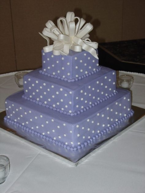 Periwinkle Cake With Swiss Dots And Fondant Bow - CakeCentral.com