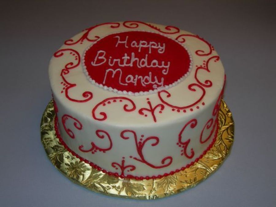 Red Scroll Birthday Cake - CakeCentral.com