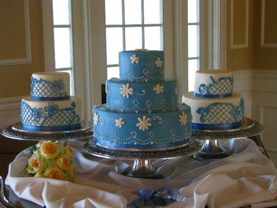 Blue And Ivory Round Wedding Cakes - CakeCentral.com