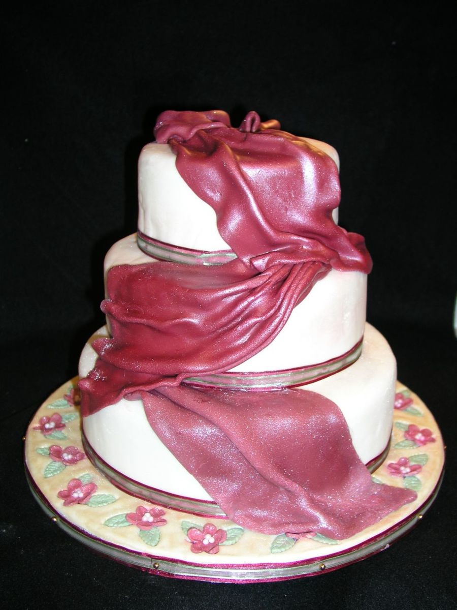 Maroon And Ivory Draped Cake - CakeCentral.com