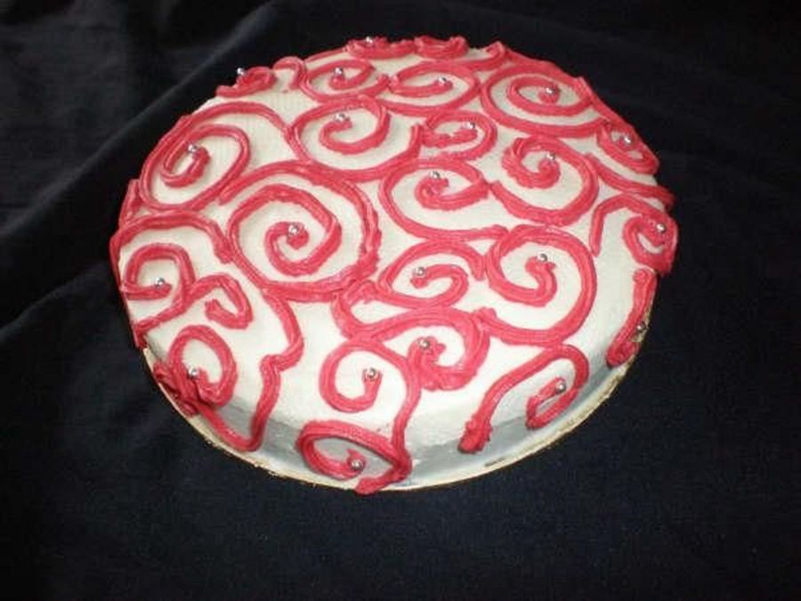 White & Red Scrollwork Cake - CakeCentral.com