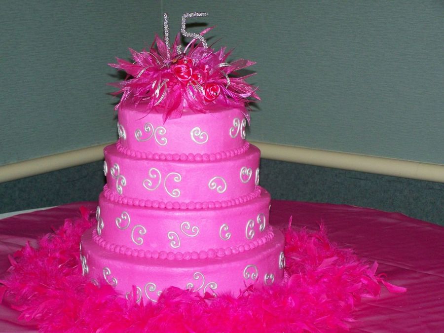 15Th Fuschia & Silver Cake - CakeCentral.com