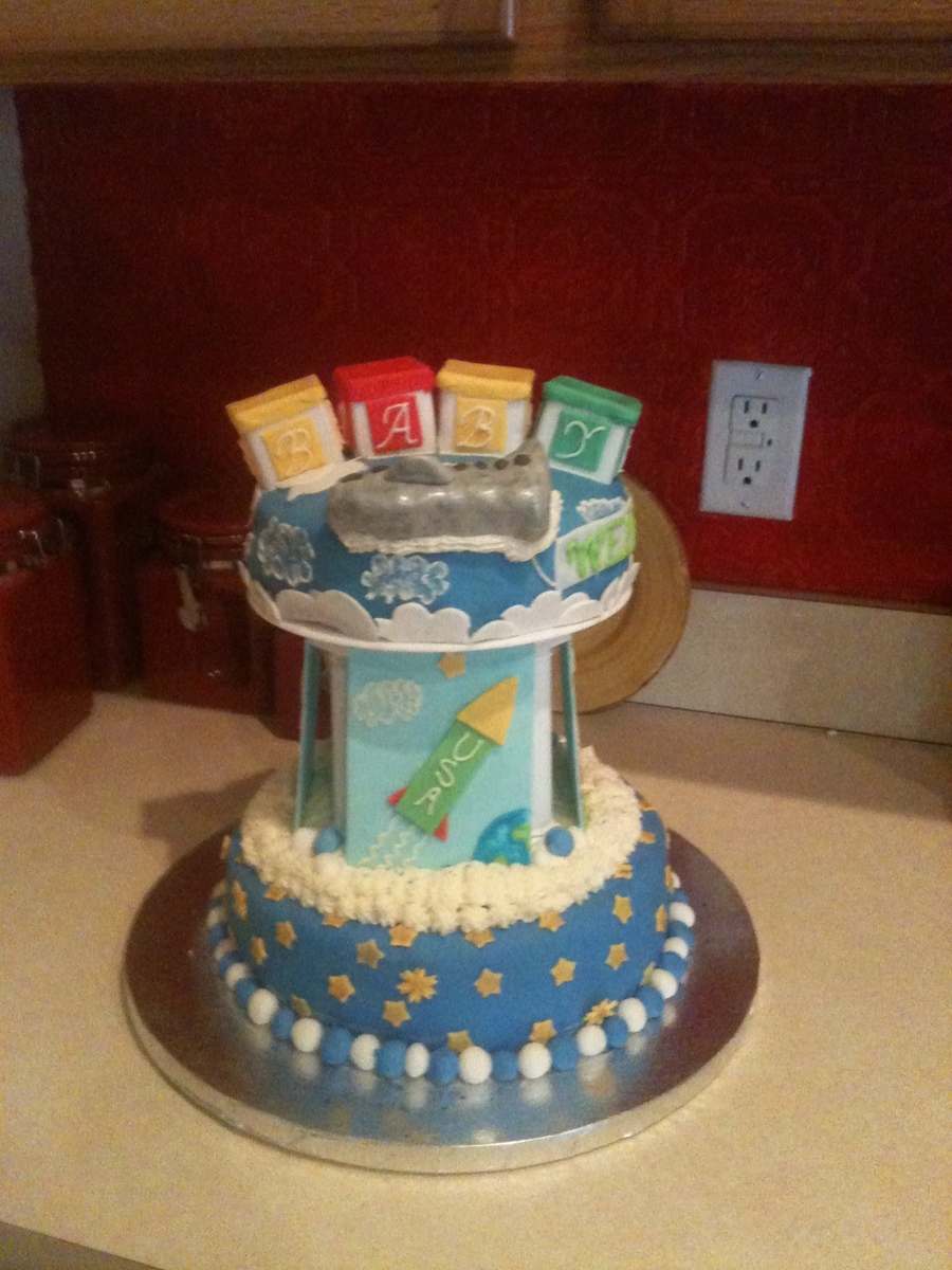 Space And Airplane Baby Shower Cake - CakeCentral.com