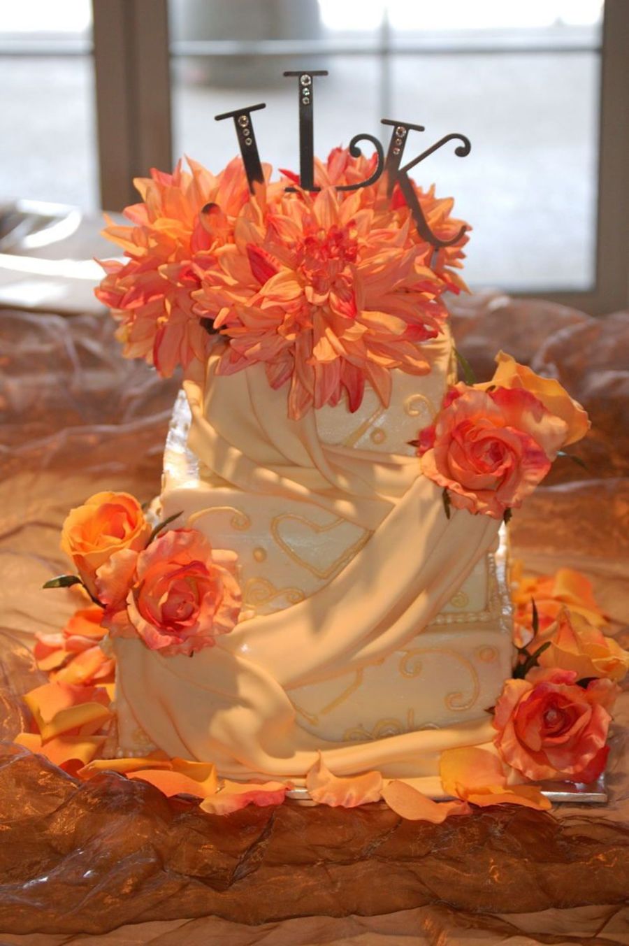 Square Wedding Cake With Drapery - CakeCentral.com
