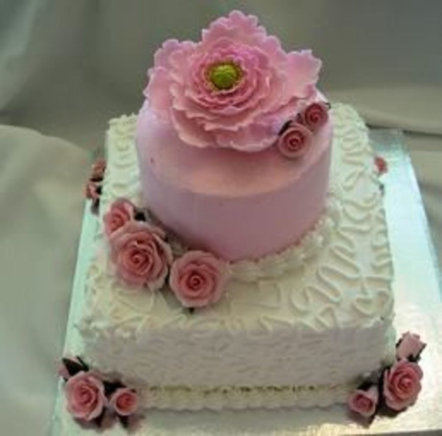 Cornelli Lace & Pink Flowers Anniversary Cake Onceuponacake ...