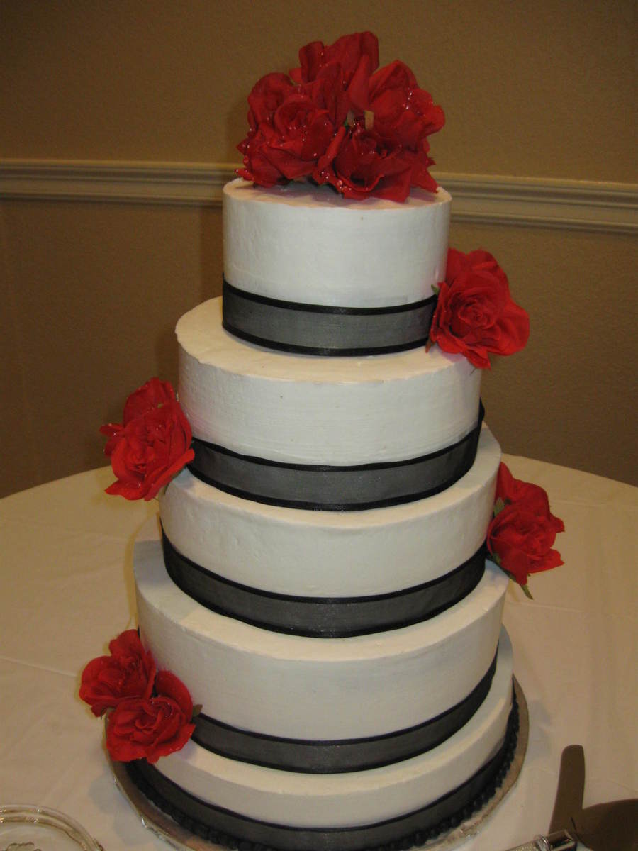Black Ribbon Red Roses Wedding - CakeCentral.com