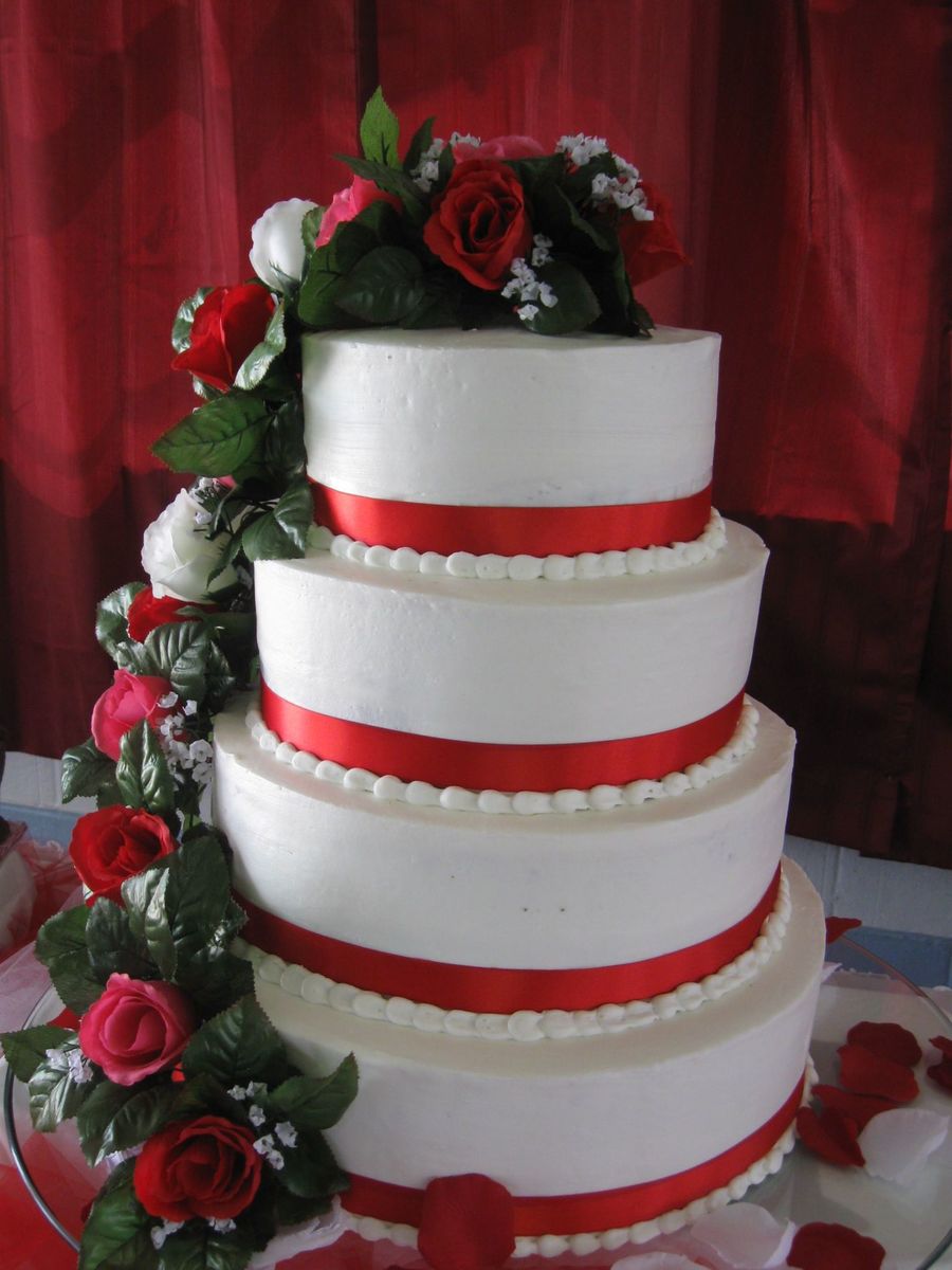 Red Ribbon Wedding Cake - CakeCentral.com