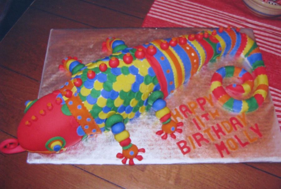 Rainbow Lizard Cake - CakeCentral.com