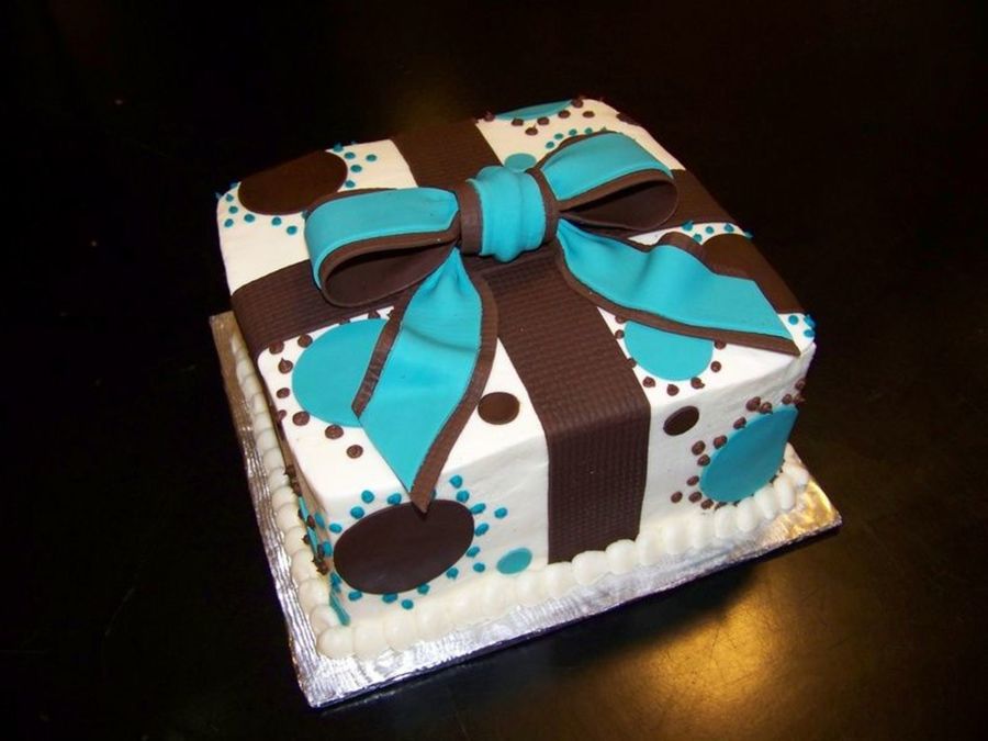 Turquoise And Brown Gift Box - CakeCentral.com