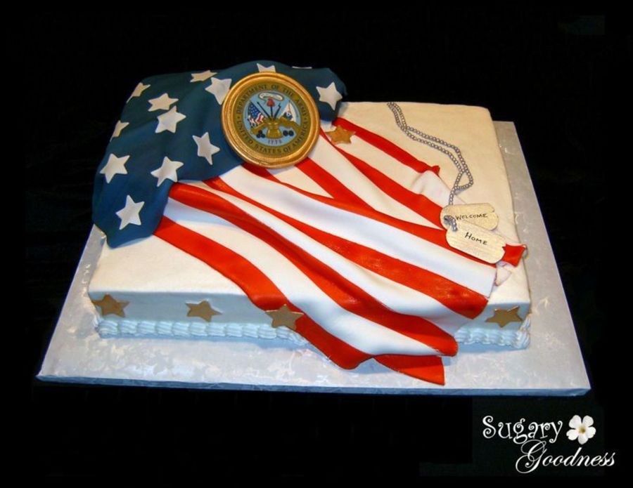 American Flag With Army Emblem And Dogtags - CakeCentral.com