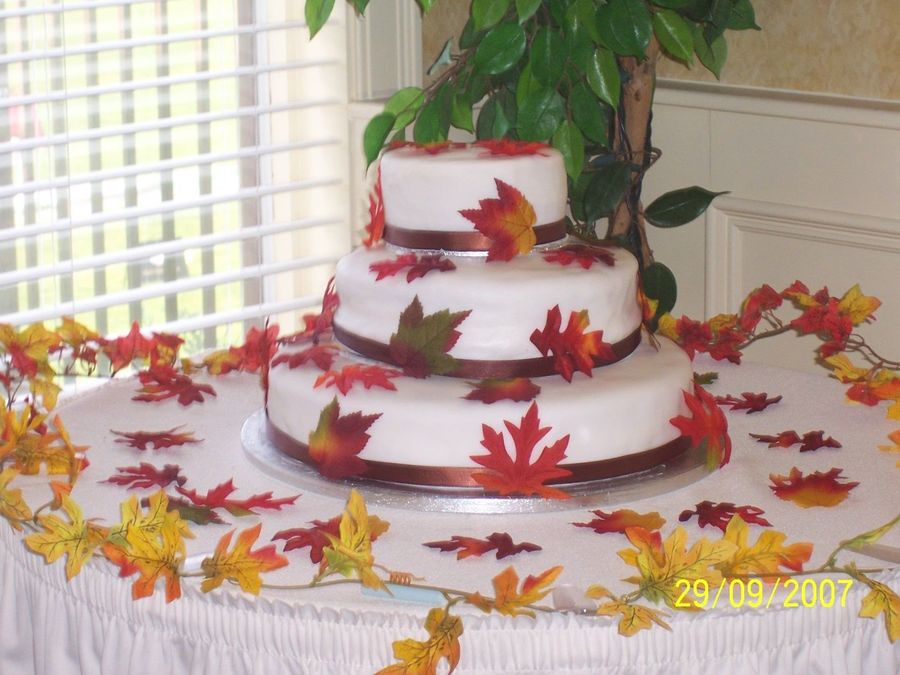 Autumn Leaves Wedding Cake - CakeCentral.com