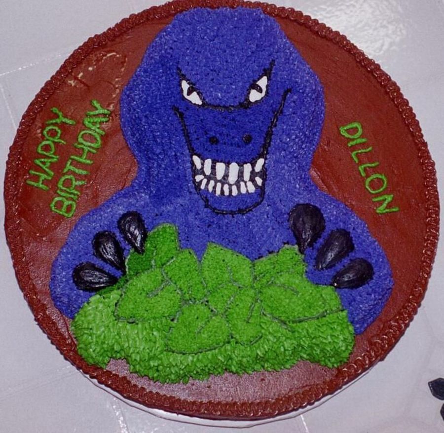 Purple Dinosaur On Chocolate Cake - CakeCentral.com