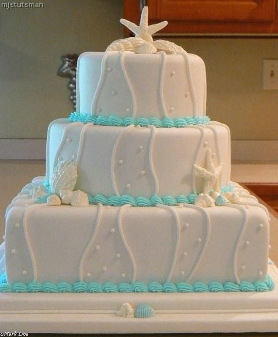 Blue Seashell Wedding Cake - CakeCentral.com