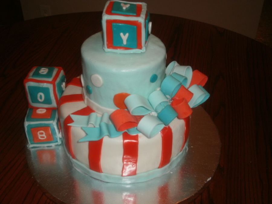 Blue And Orange Baby Shower Cake - CakeCentral.com