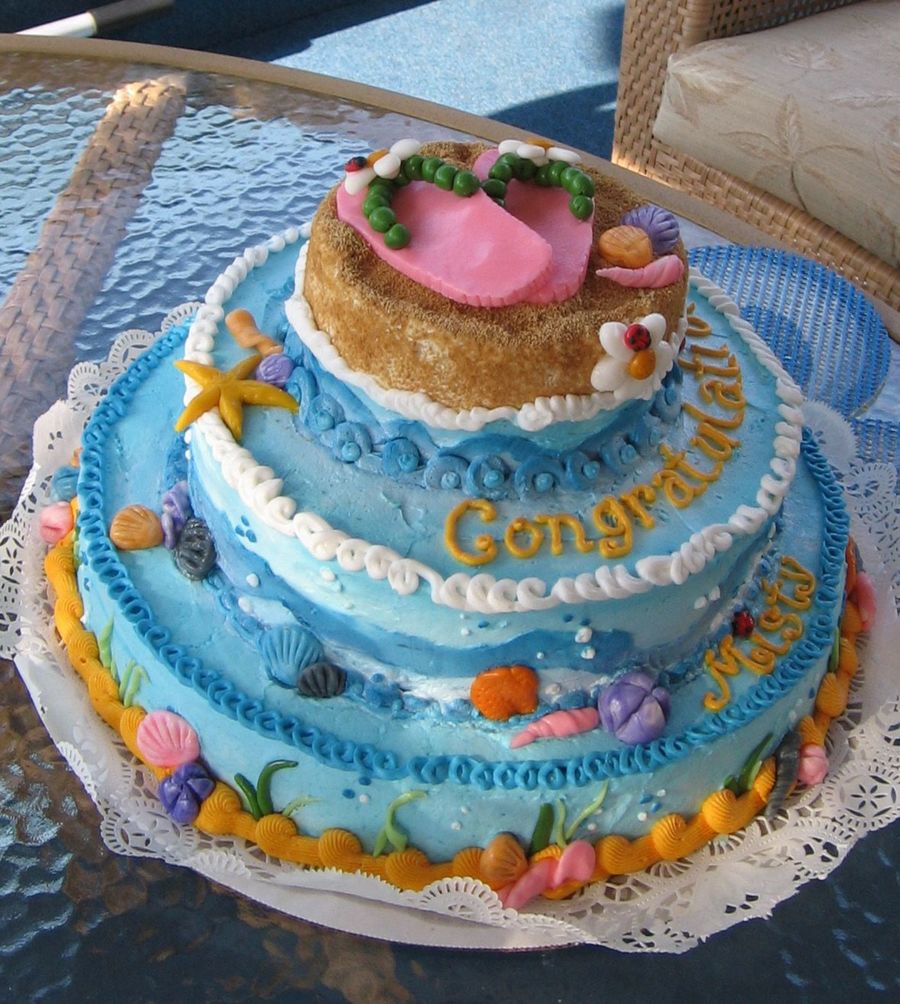 Beach Graduation Cake - Tiered - CakeCentral.com