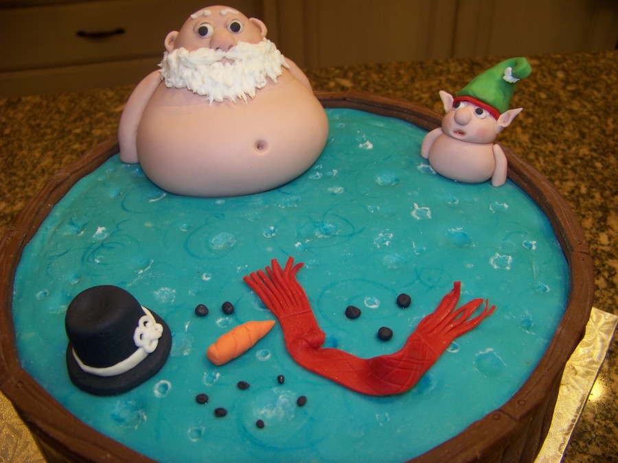 Santa And Elf In Hot Tub With What's Left Of Frosty. - CakeCentral.com