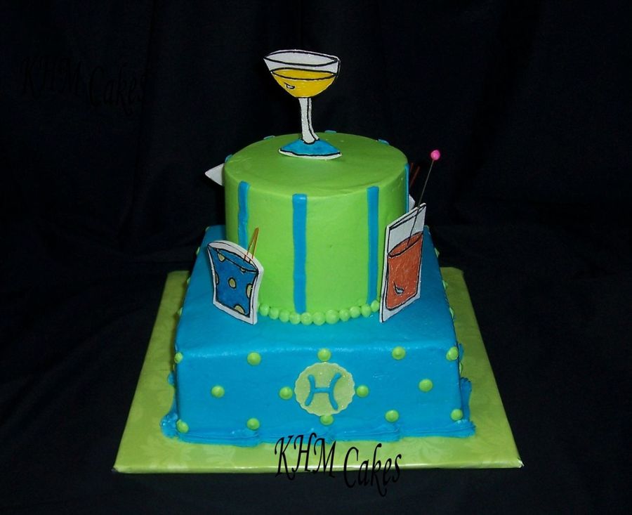 Cocktail Theme Blue Birthday Cake - CakeCentral.com