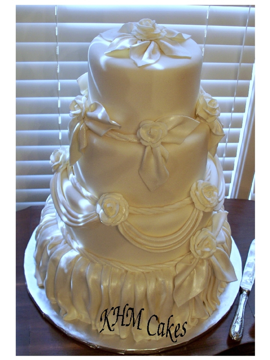 Ivory Fondant Covered Wedding Cake - CakeCentral.com