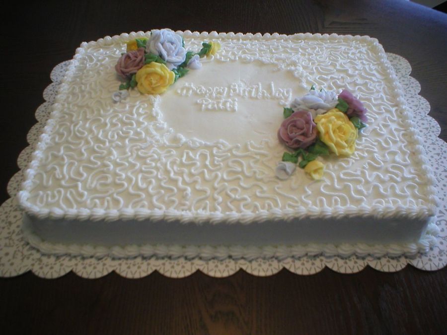 1/2 Sheet Cake Cornelli Lace With Roses - CakeCentral.com