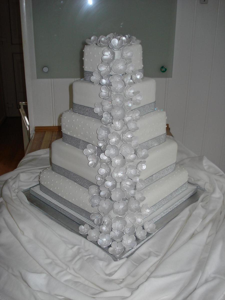 Silver Flower Waterfall Cake - CakeCentral.com