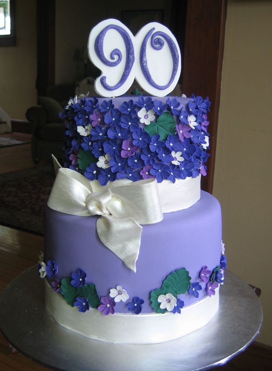 90Th Birthday With Gumpaste Violets - CakeCentral.com