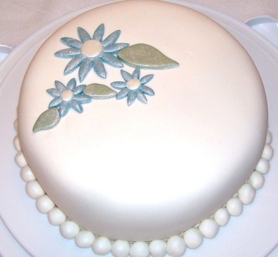 Blue Flowers Fondant Cake - CakeCentral.com