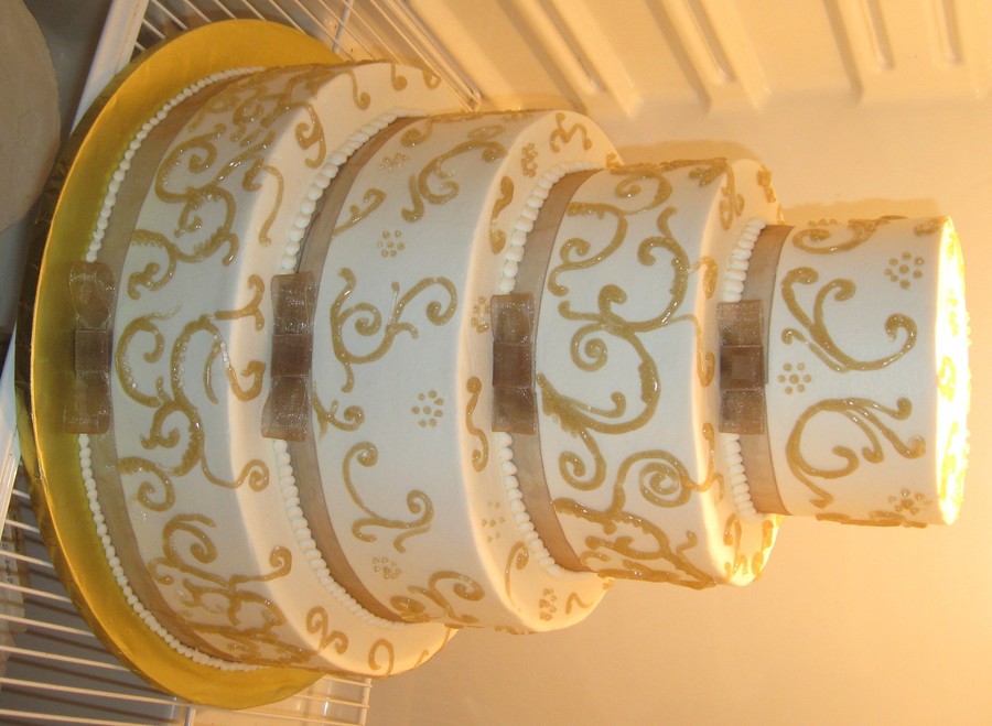Gold Scroll Wedding Cake - CakeCentral.com