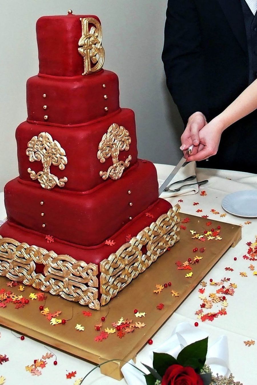 Red Celtic Knot Wedding Cake - CakeCentral.com